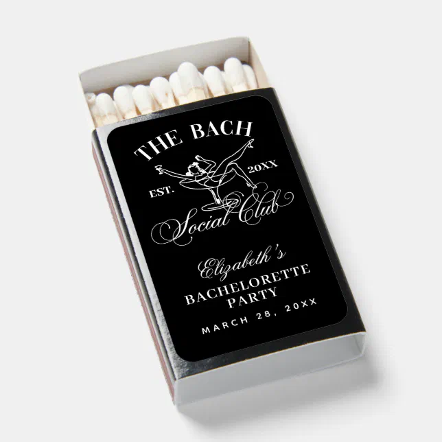 Retro Black White Martini Bachelorette Party Matchboxes | Zazzle