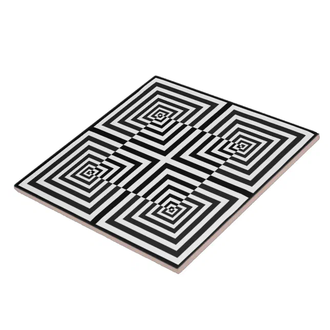 Retro Black White Squares Psychedelic Pattern Ceramic Tile | Zazzle