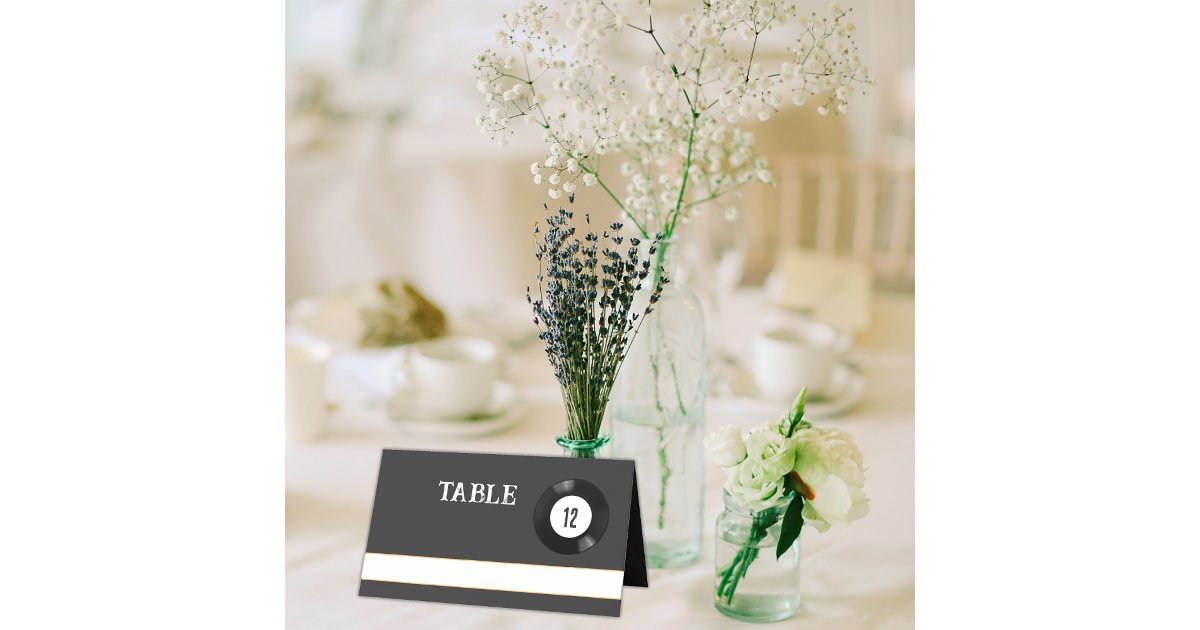 Retro Black White Vinyl Record Table Number Place Card | Zazzle