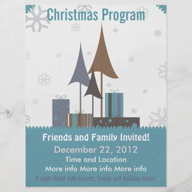 Retro Blue and Tan Christmas Program Flyer | Zazzle