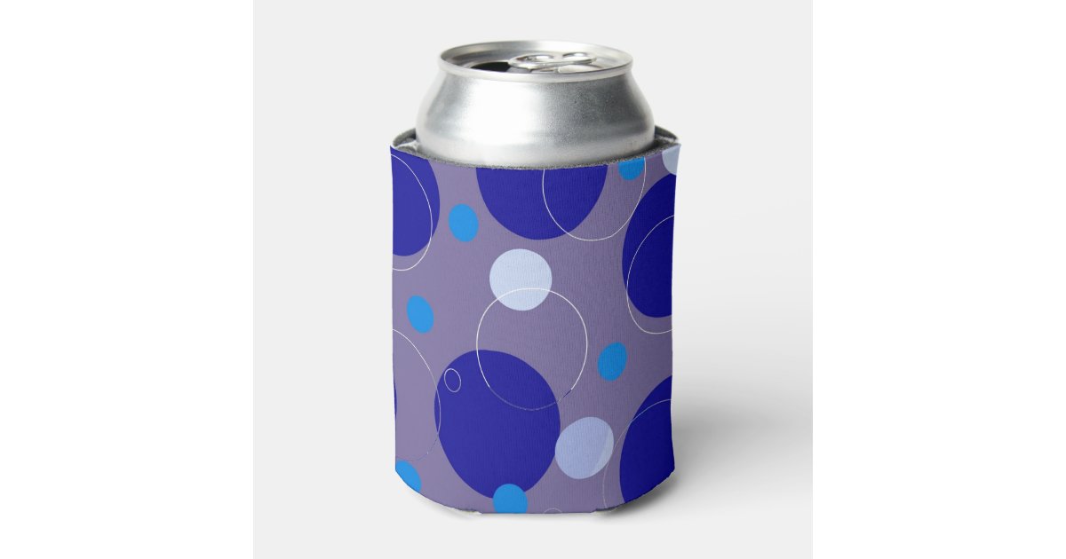 Retro Blue Circles & Ovals Royal Periwinkle Aqua Can Cooler | Zazzle