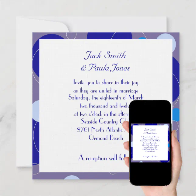 Retro Blue Circles Ovals Royal Periwinkle Wedding Invitation | Zazzle