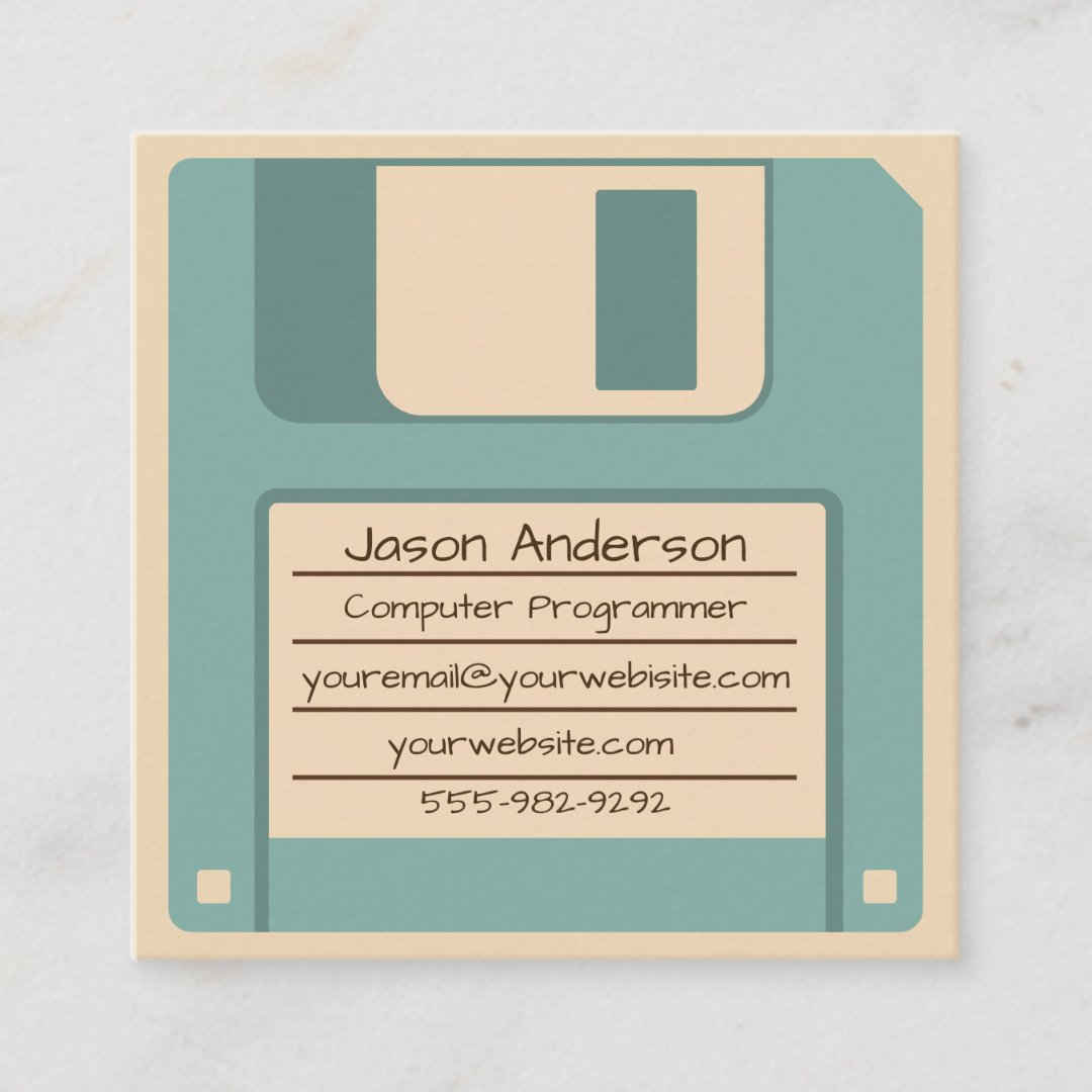 Retro Blue Floppy Disk Square Business Card | Zazzle