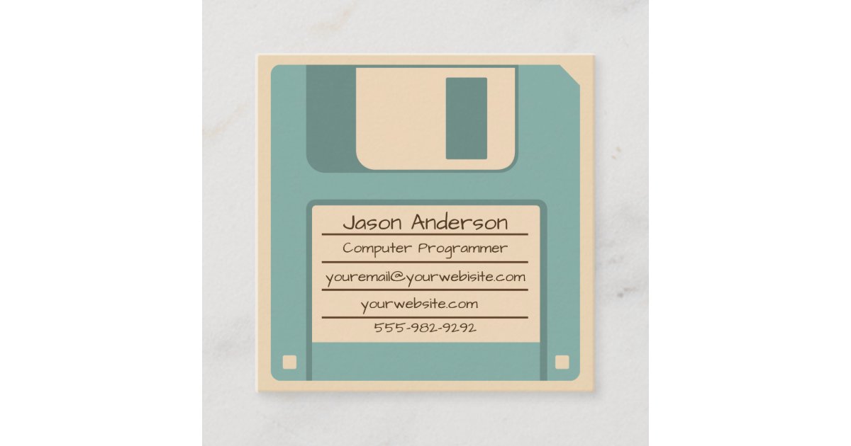 Retro Blue Floppy Disk Square Business Card | Zazzle