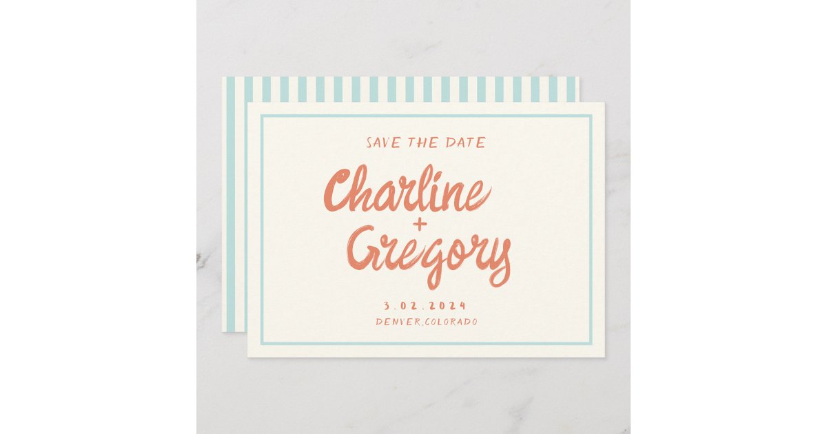 Retro Blue Handwriting Wedding Save the Date Invit Invitation | Zazzle