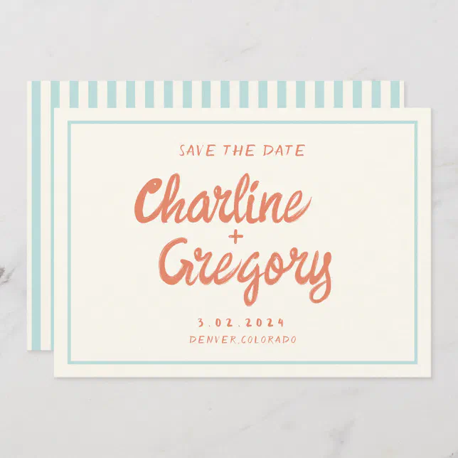 Retro Blue Handwriting Wedding Save the Date Invit Invitation | Zazzle