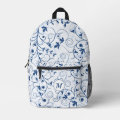 Retro Blue Leaf Swirl Pattern Monogram Printed Backpack | Zazzle