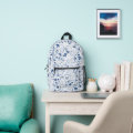 Retro Blue Leaf Swirl Pattern Monogram Printed Backpack | Zazzle