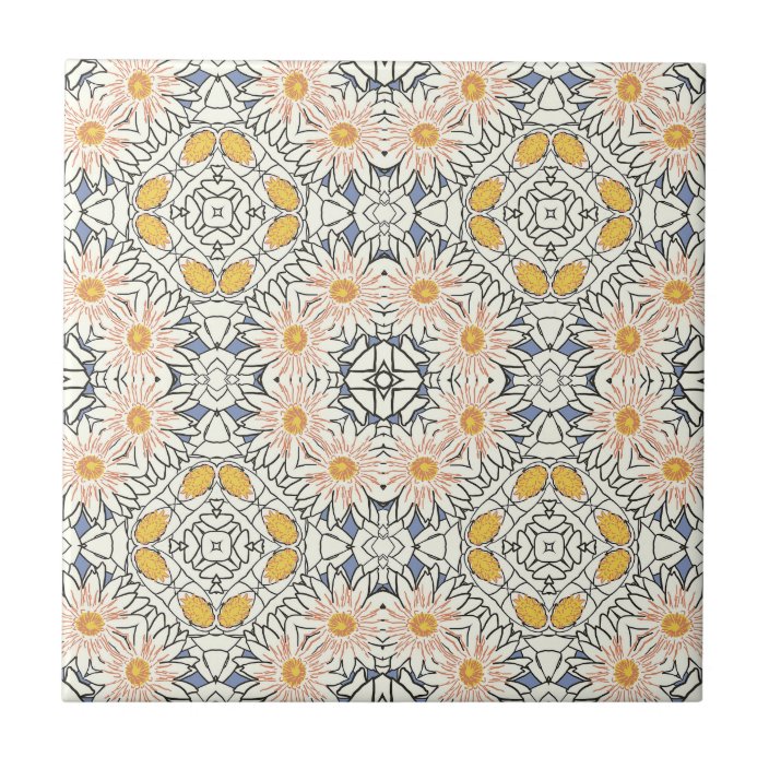 Retro Blue Orange Yellow Daisy Graphic Pattern Ceramic Tile | Zazzle.com
