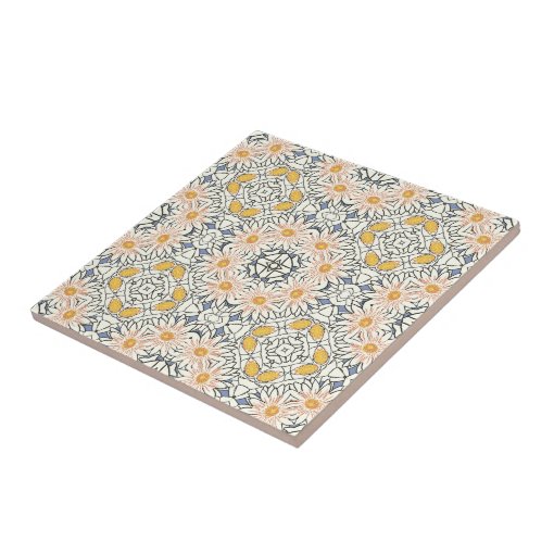 Retro Blue Orange Yellow Daisy Graphic Pattern Ceramic Tile | Zazzle