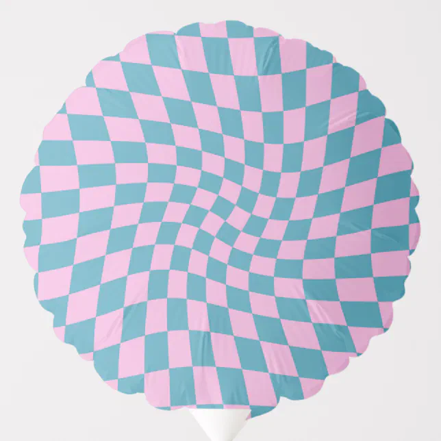 Retro Blue Pink Checks Warped Checkered Balloon | Zazzle