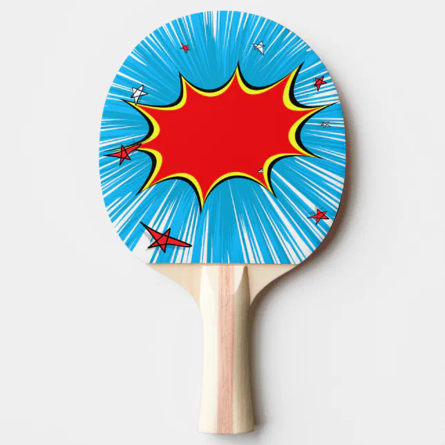 Retro Blue & Red Stars Comic Explosion Ping Pong Paddle | Zazzle