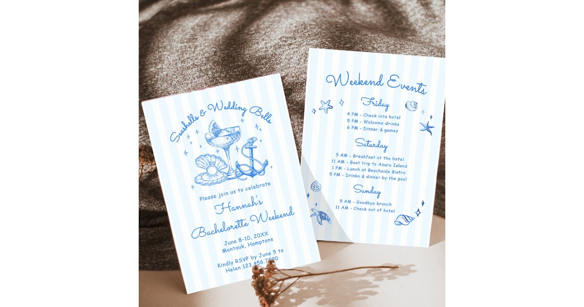Retro Blue Seashells & Wedding Bells Bachelorette Invitation | Zazzle