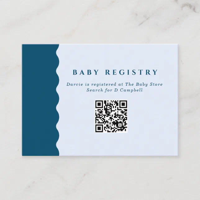 Retro Blue Wavy Baby Registry QR Code Enclosure Card | Zazzle