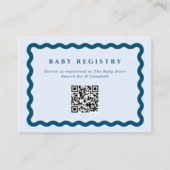 Retro Blue Wavy Frame Baby Registry QR Code Enclosure Card | Zazzle