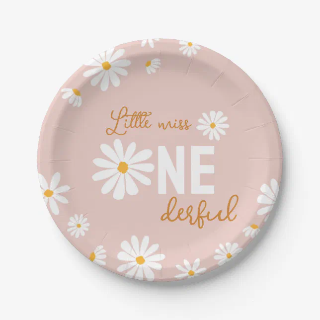 Retro Blush Pink Daisy First Birthday Paper Plates | Zazzle
