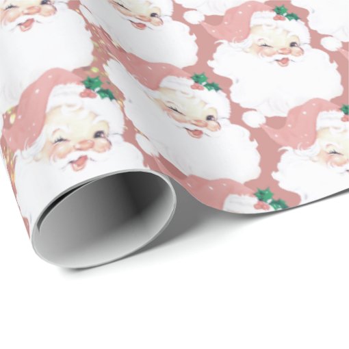 Retro Blush Pink Vintage Santa Claus Christmas Wrapping Paper | Zazzle