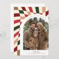 Retro Boho Checkered Photo Christmas Card | Zazzle