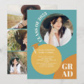 Retro boho circle blue mustard 5 photos graduation invitation | Zazzle