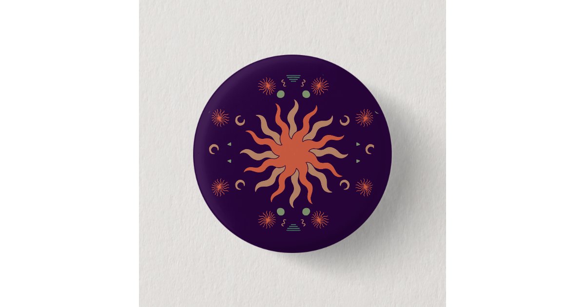 Retro Boho Coral and Purple Sun and Moon Button | Zazzle