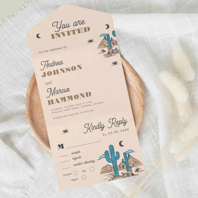 Retro Boho Cream Cactus Desert Destination Wedding All In One ...