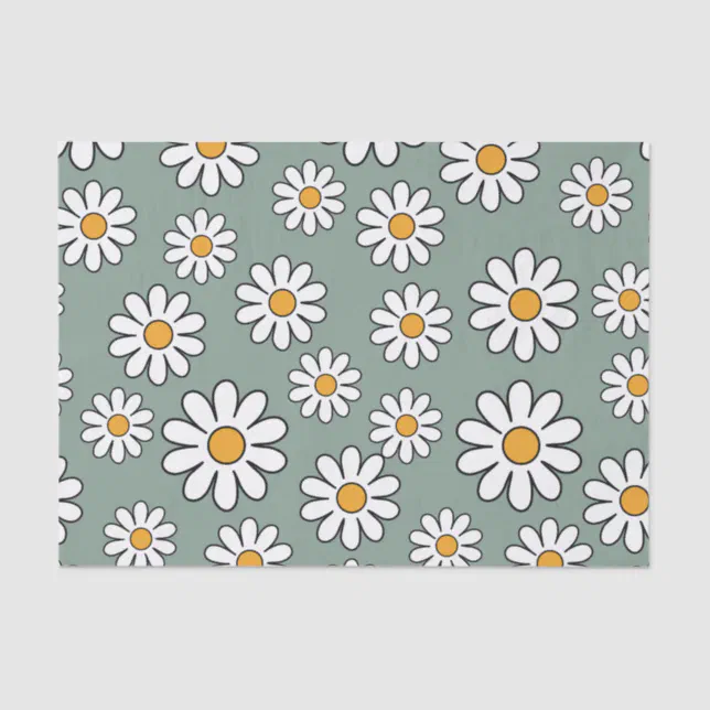 Retro Boho Cute Daisy Floral Pattern Tissue Paper | Zazzle