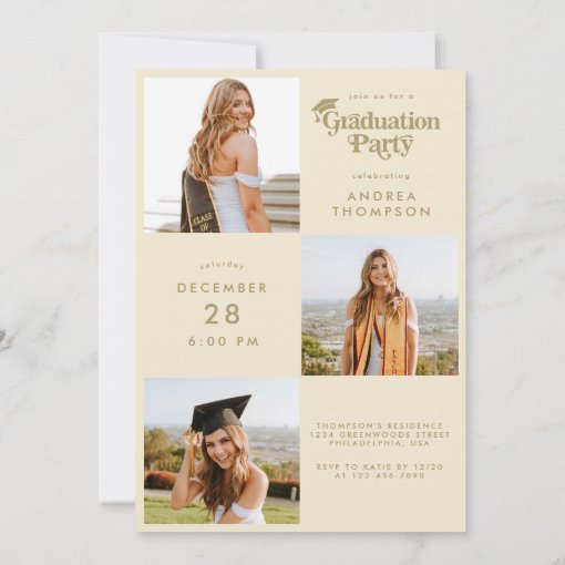 Retro Boho Earthy Graduation Cap Photo Collage Invitation | Zazzle