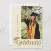 Retro Boho Earthy Graduation Cap Photo Collage Invitation | Zazzle
