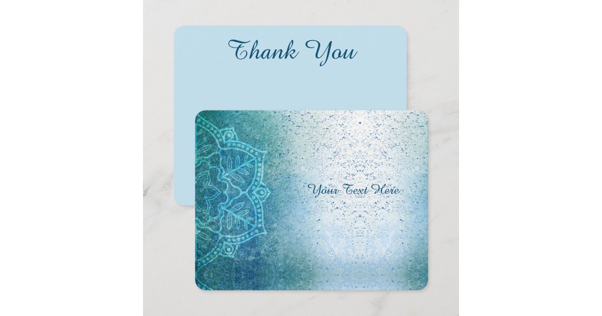 Retro Boho Floral Mandala Zen Light Blue Thank You Card | Zazzle