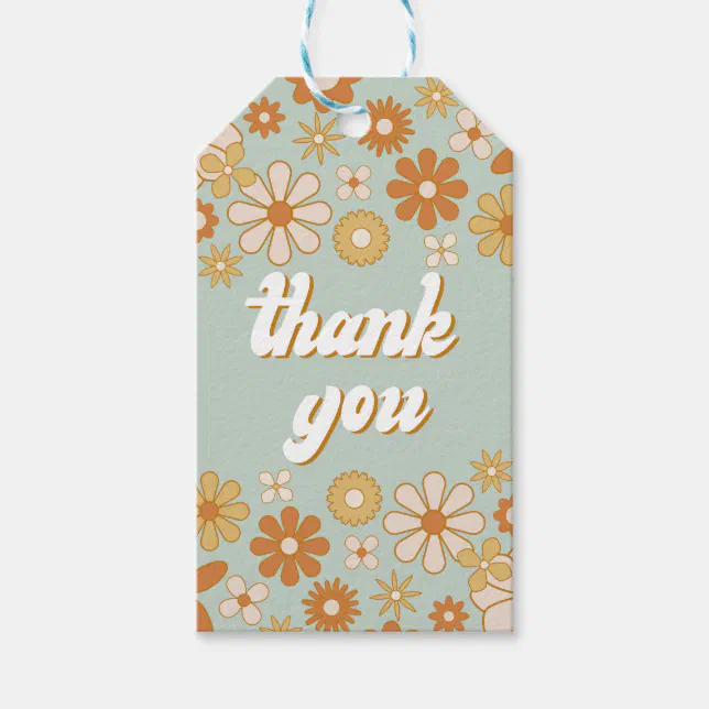 Retro Boho Groovy One Hippie Thank You Gift Tags | Zazzle