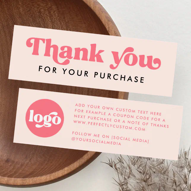 Retro boho logo blush pink thank you insert card | Zazzle