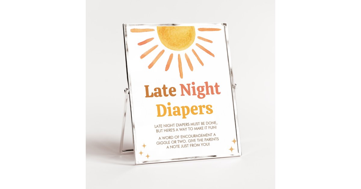 Retro Boho Sunshine Baby Shower Late Night Diapers Poster | Zazzle