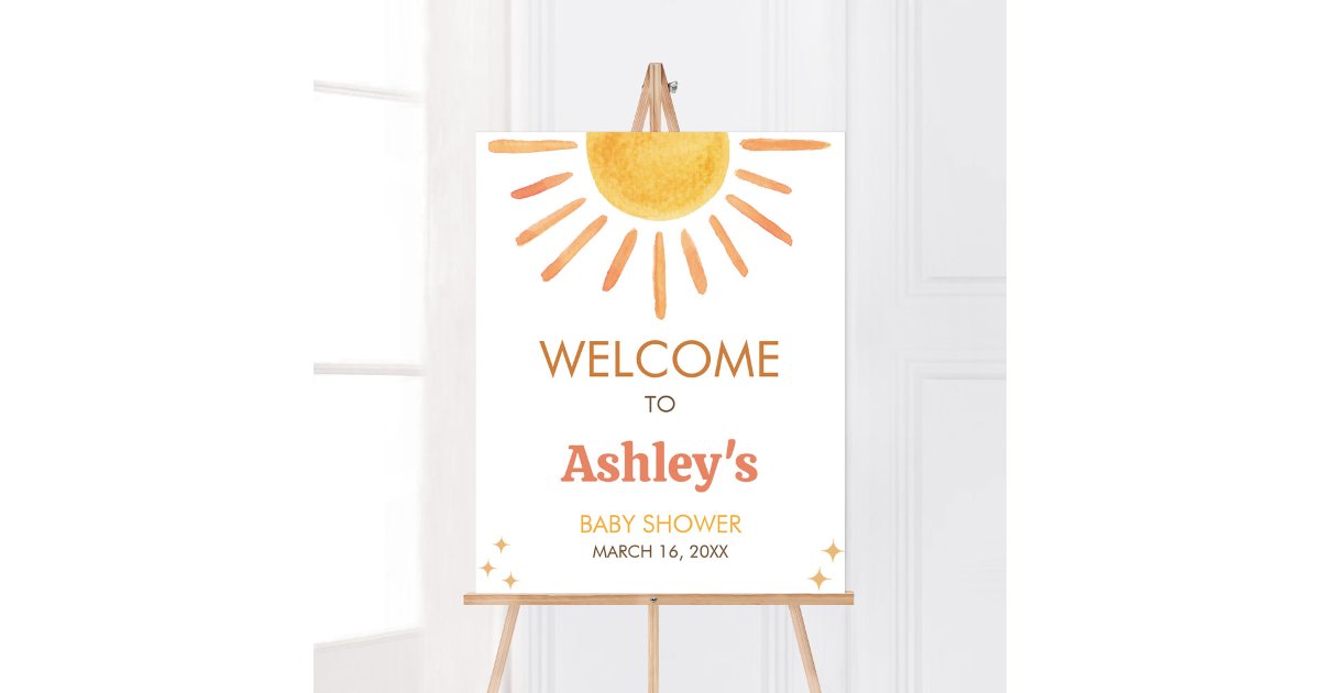 Retro Boho Sunshine Baby Shower Welcome Poster | Zazzle