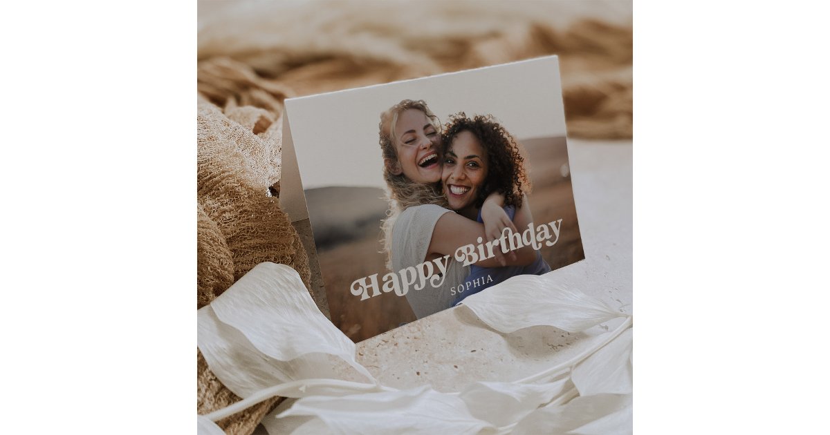 Retro Boho Text and Photo | Happy Birthday Card | Zazzle