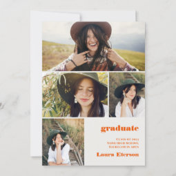 Retro bold 2023 pink orange 5 photos graduation invitation | Zazzle