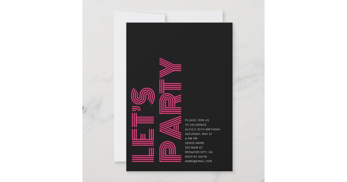 Retro Bold Birthday Party Black Pink Invitation | Zazzle