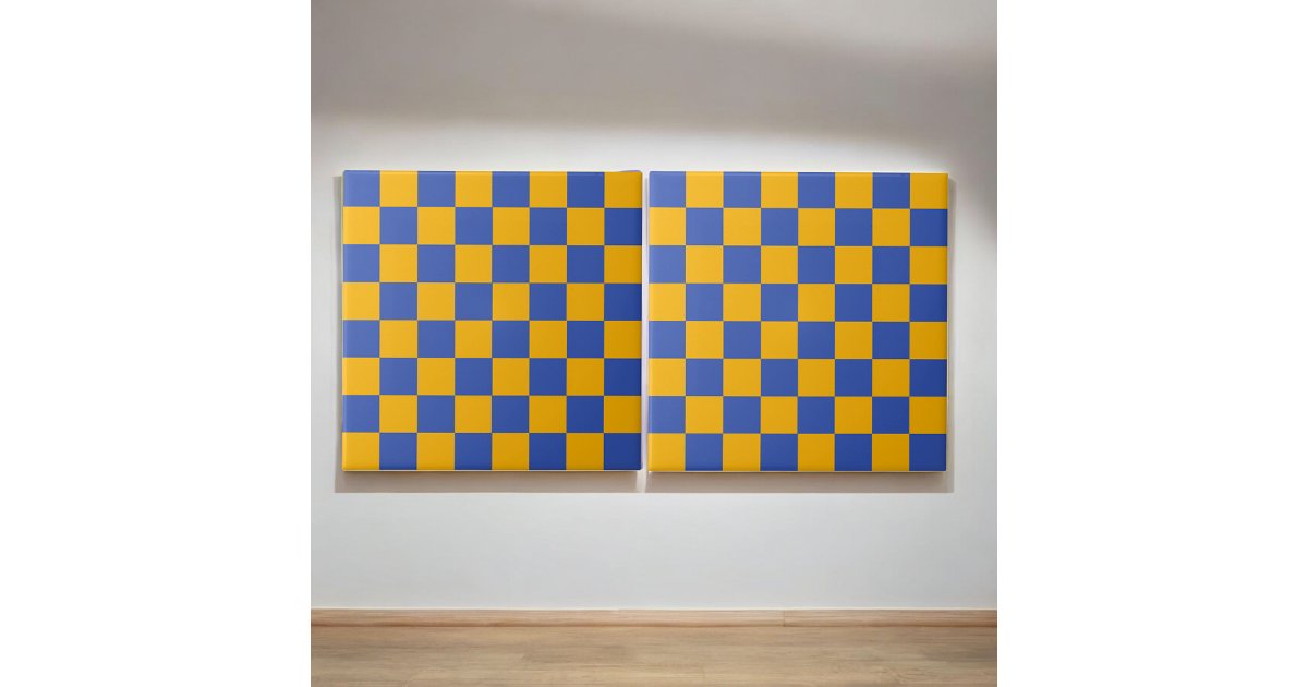 Retro Bold Blue & Yellow Checkered Vibrant Ceramic Tile | Zazzle