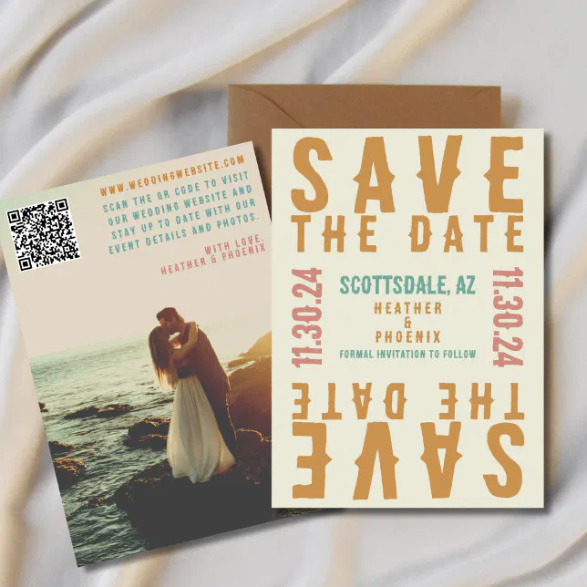 Retro Bold Bright QR Code Photo Save the Date Invitation | Zazzle