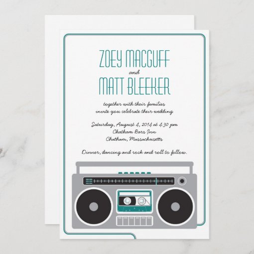 Retro Boombox Indie Mixtape Wedding (Teal / Silver Invitation | Zazzle