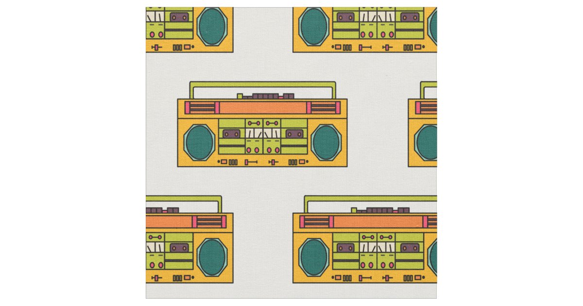 retro boombox pattern fabric | Zazzle