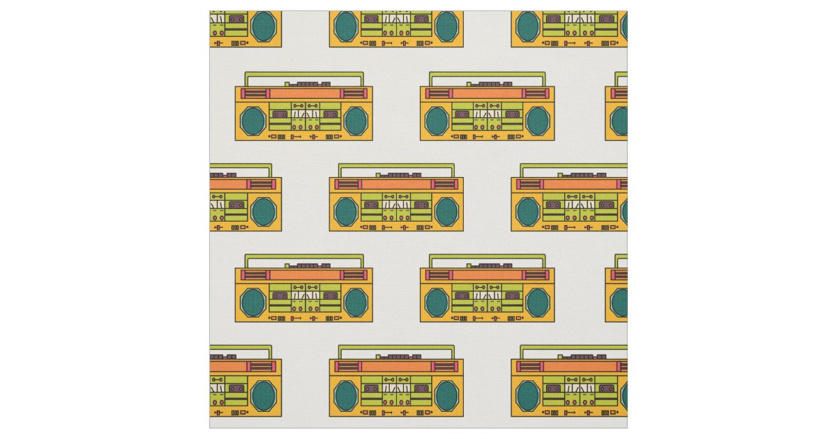 retro boombox pattern fabric | Zazzle