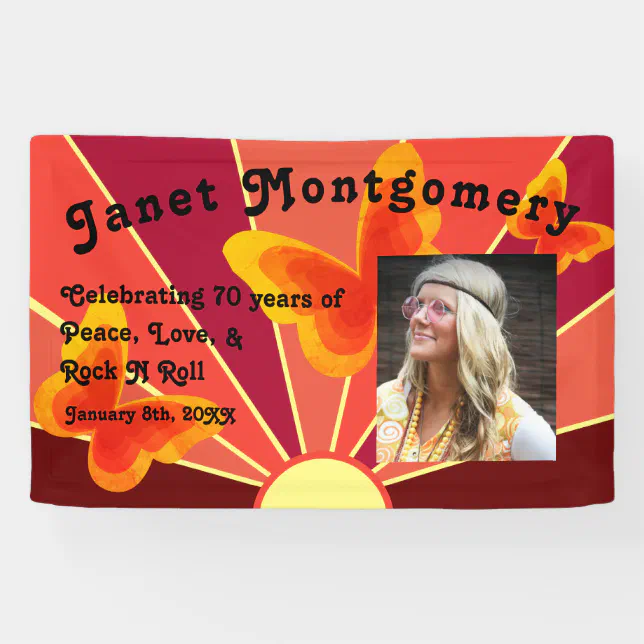 Retro Boomer Hippy Sunrise Photo Birthday Banner | Zazzle