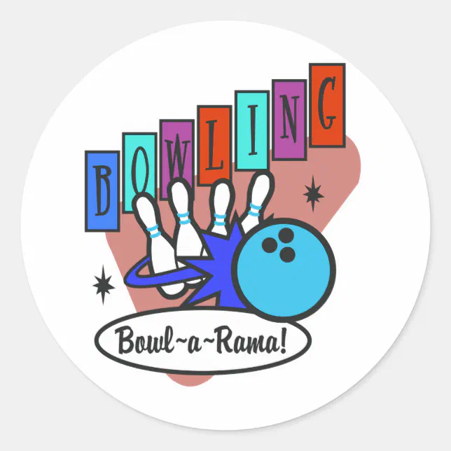 retro bowl-a-rama sign classic round sticker | Zazzle