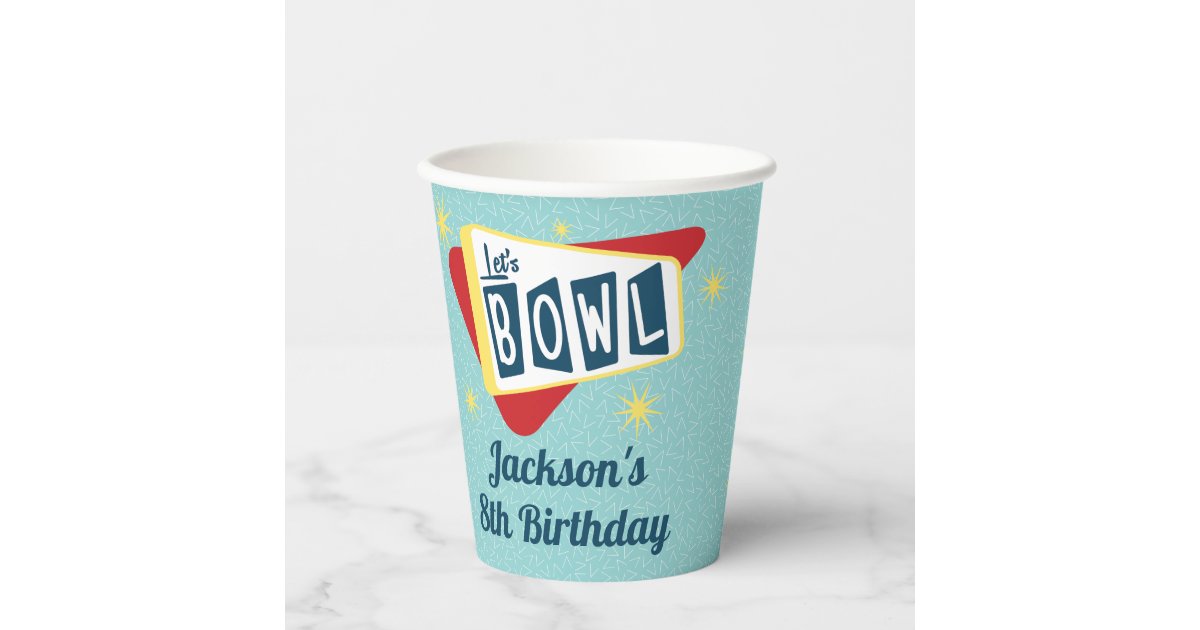 Retro Bowling Birthday Party 50's Tenpin Paper Cups | Zazzle