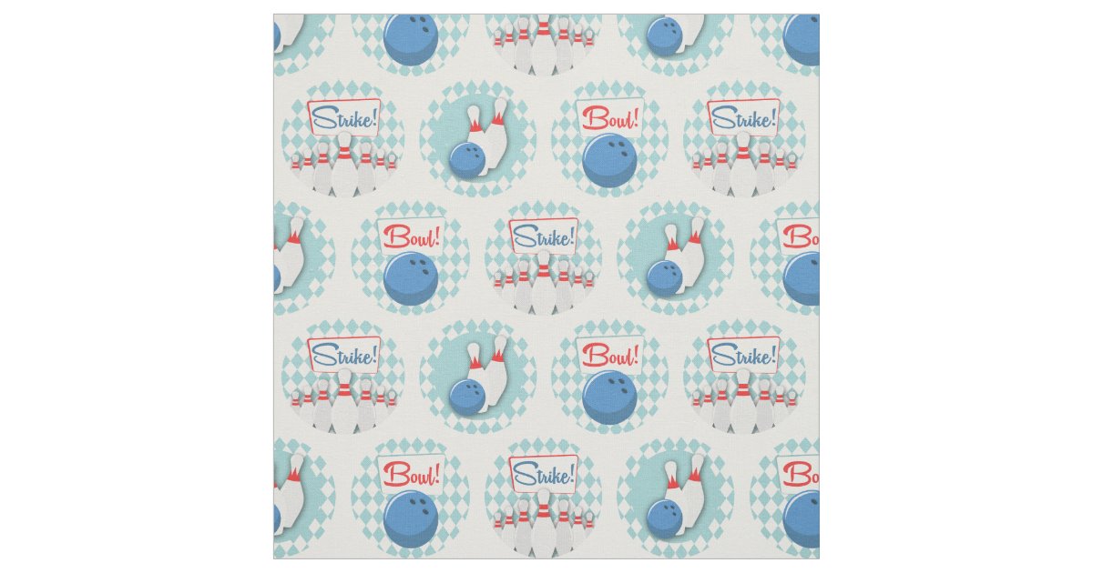 Retro Bowling Pattern Bowling Ball Pins Fabric | Zazzle