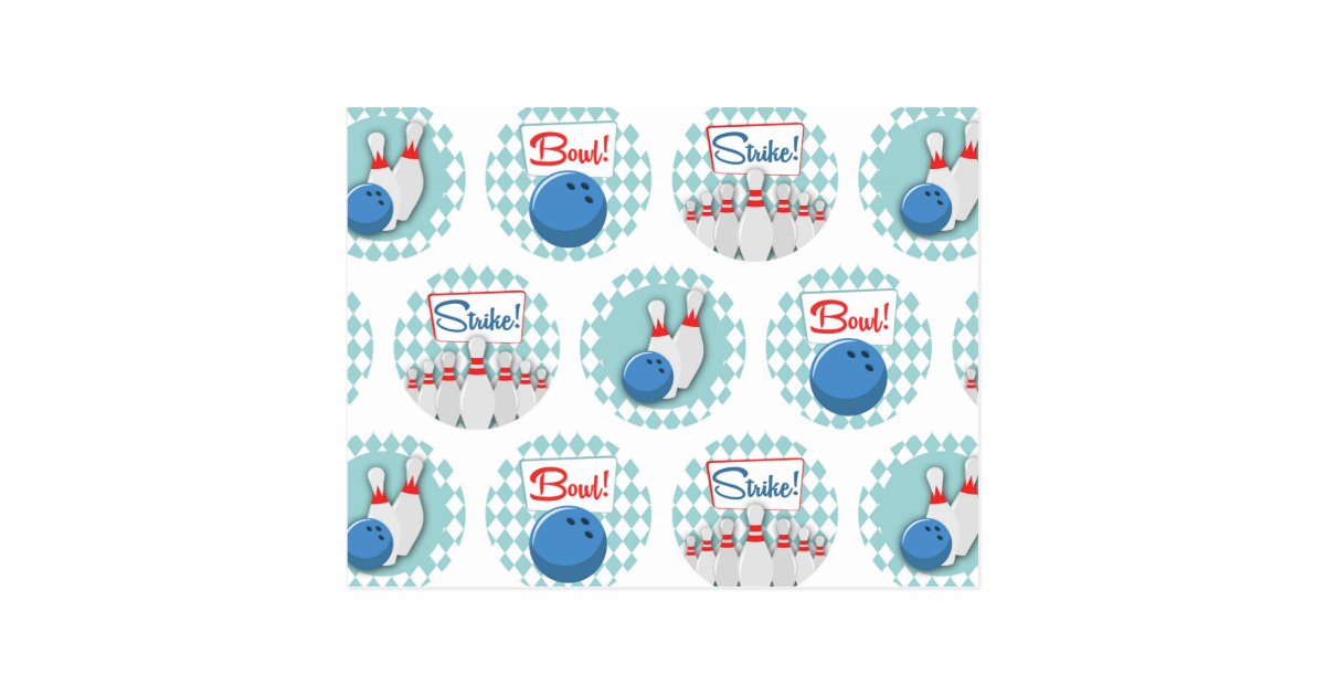 Retro Bowling Pattern Bowling Ball Pins Postcard | Zazzle.com