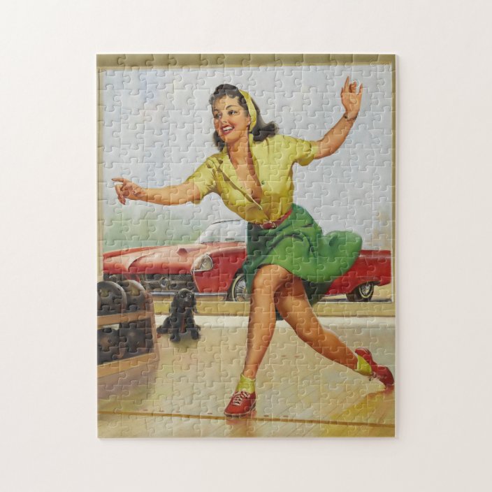 Retro bowling pinup girl jigsaw puzzle | Zazzle.com
