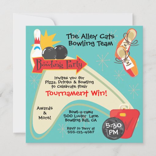 Retro Bowling Team League Party Invitation | Zazzle
