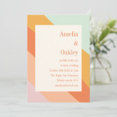 Retro Bright Mint Peach Orange Stripes Wedding Invitation | Zazzle