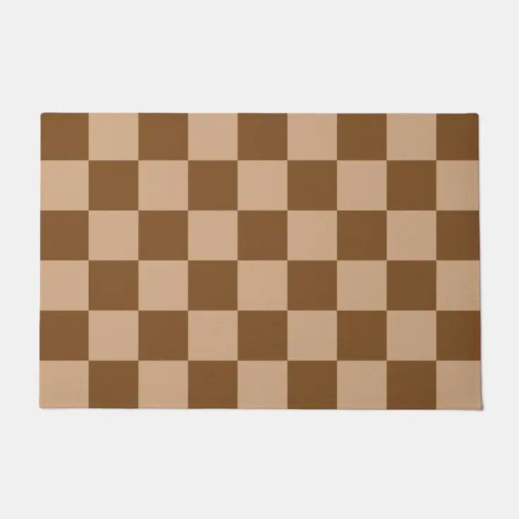 Retro Brown Checks Checkerboard Pattern Doormat | Zazzle